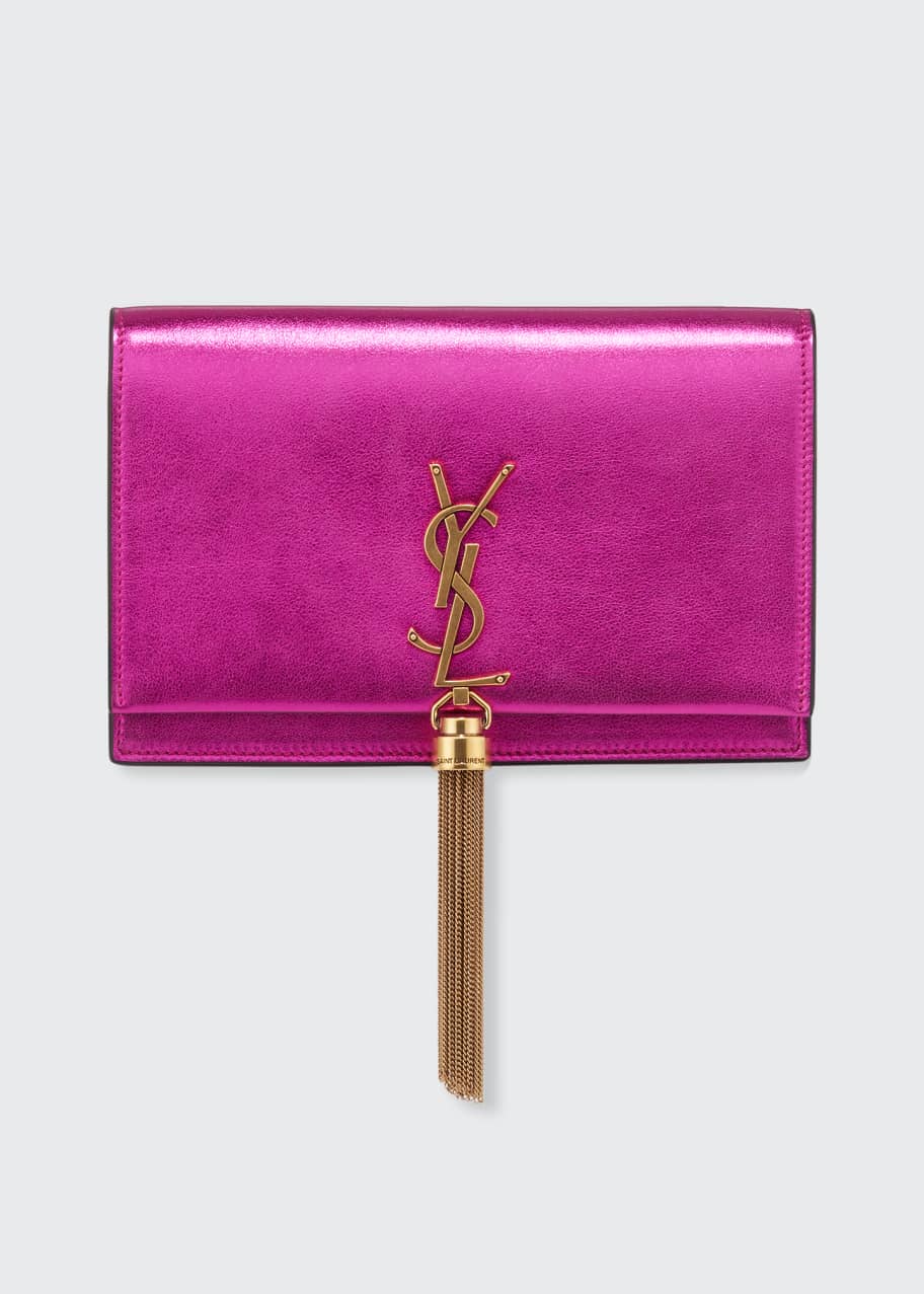 Saint Laurent Kate YSL Monogram Metallic Wallet on Chain - Bergdorf Goodman