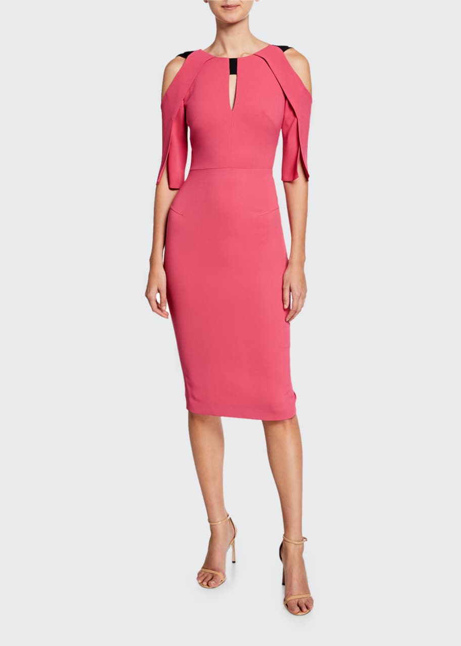 Roland Mouret Keeling Keyhole Slit-Sleeve Midi Sheath Dress - Bergdorf ...