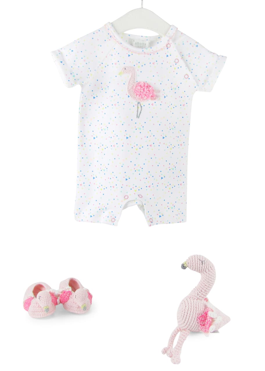 Albetta Flamingo Romper, Bootie & Rattle Set, Size 0-12 Months ...