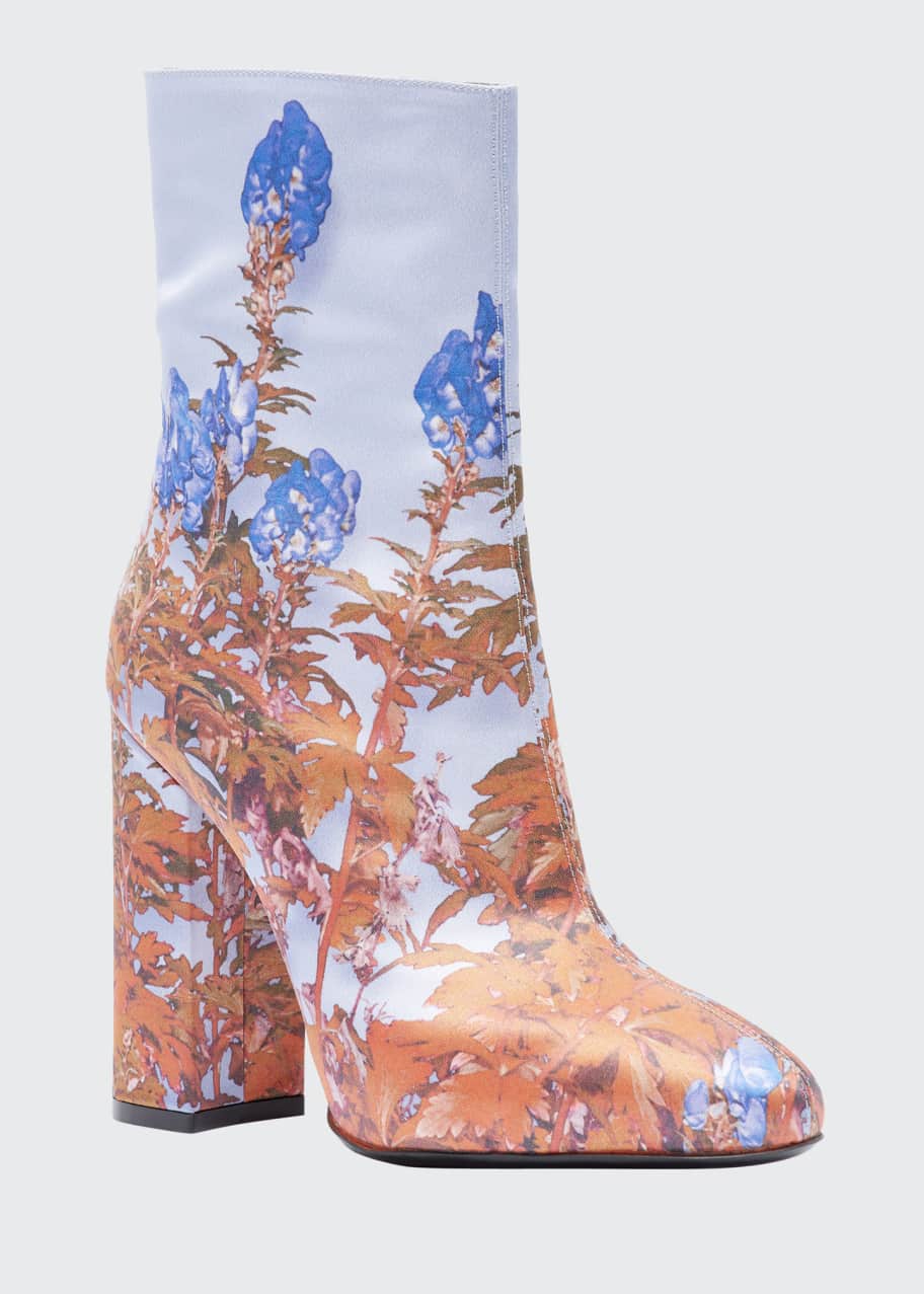 Dries Van Noten Flower-Print Fabric Booties - Bergdorf Goodman
