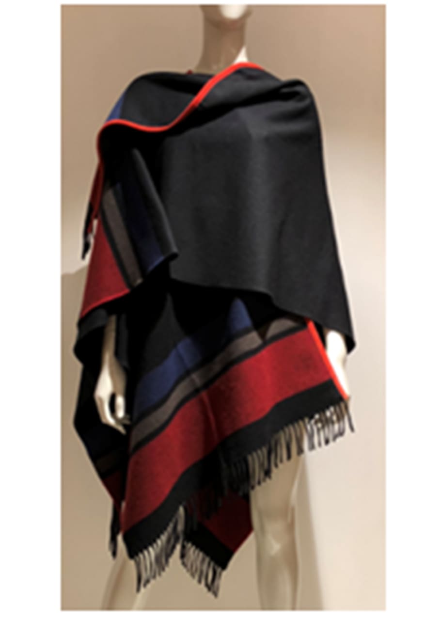 The Cape Code Ari Wool/Cashmere Cape, Black/Red - Bergdorf Goodman