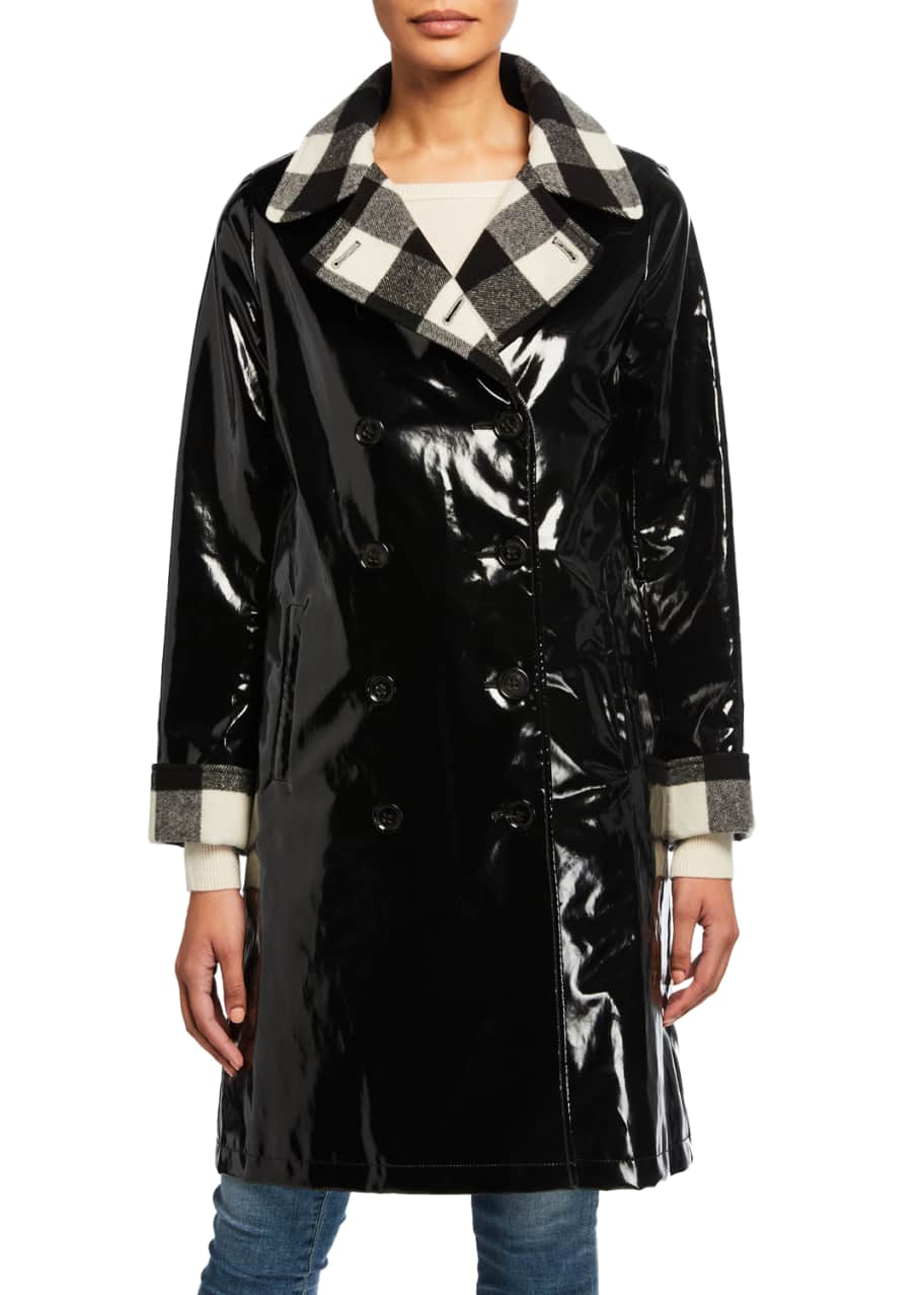 Jane Post Double-Breasted Buffalo-Trim Slicker - Bergdorf Goodman