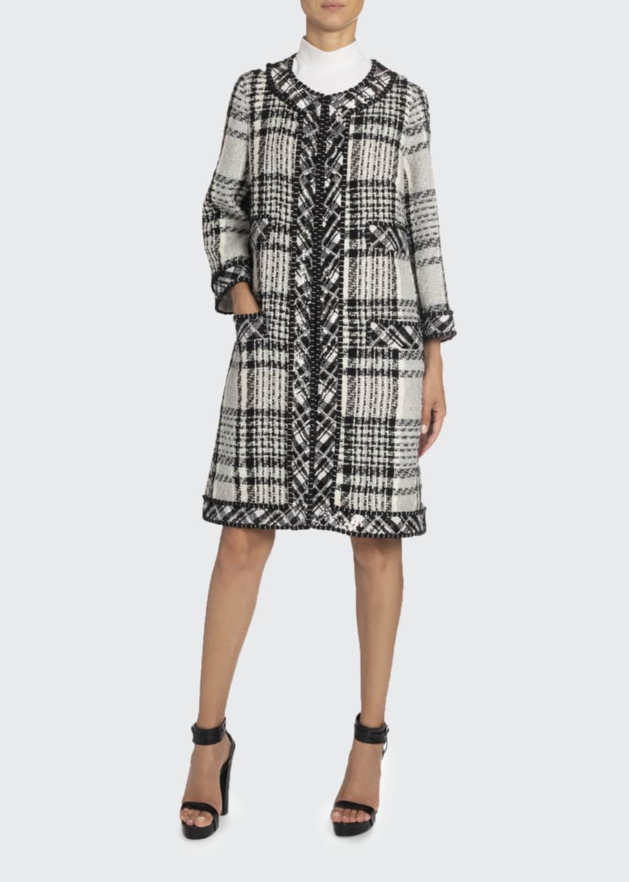 Andrew Gn Sequin-Trim Long Plaid Woven Coat - Bergdorf Goodman
