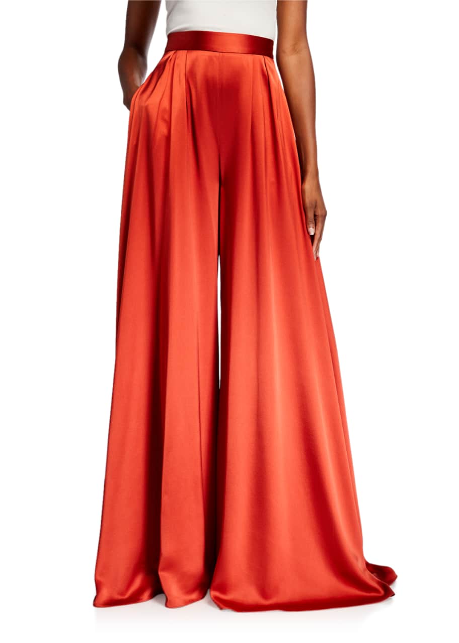 Brandon Maxwell Pleated Satin Wide-Leg Pants - Bergdorf Goodman