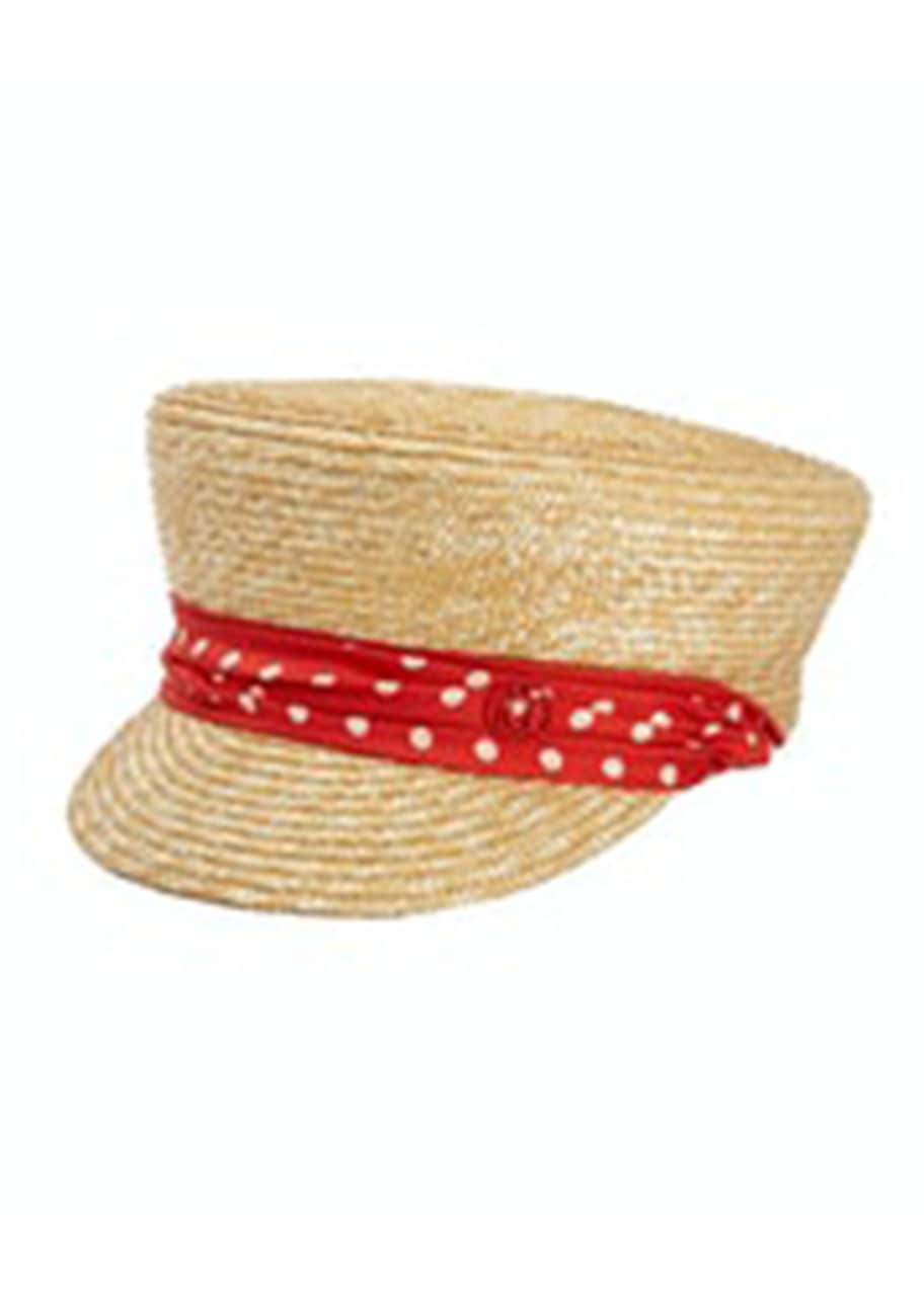 Maison Michel Abby Wheat Straw Breton Cap with Polka Dot Band ...