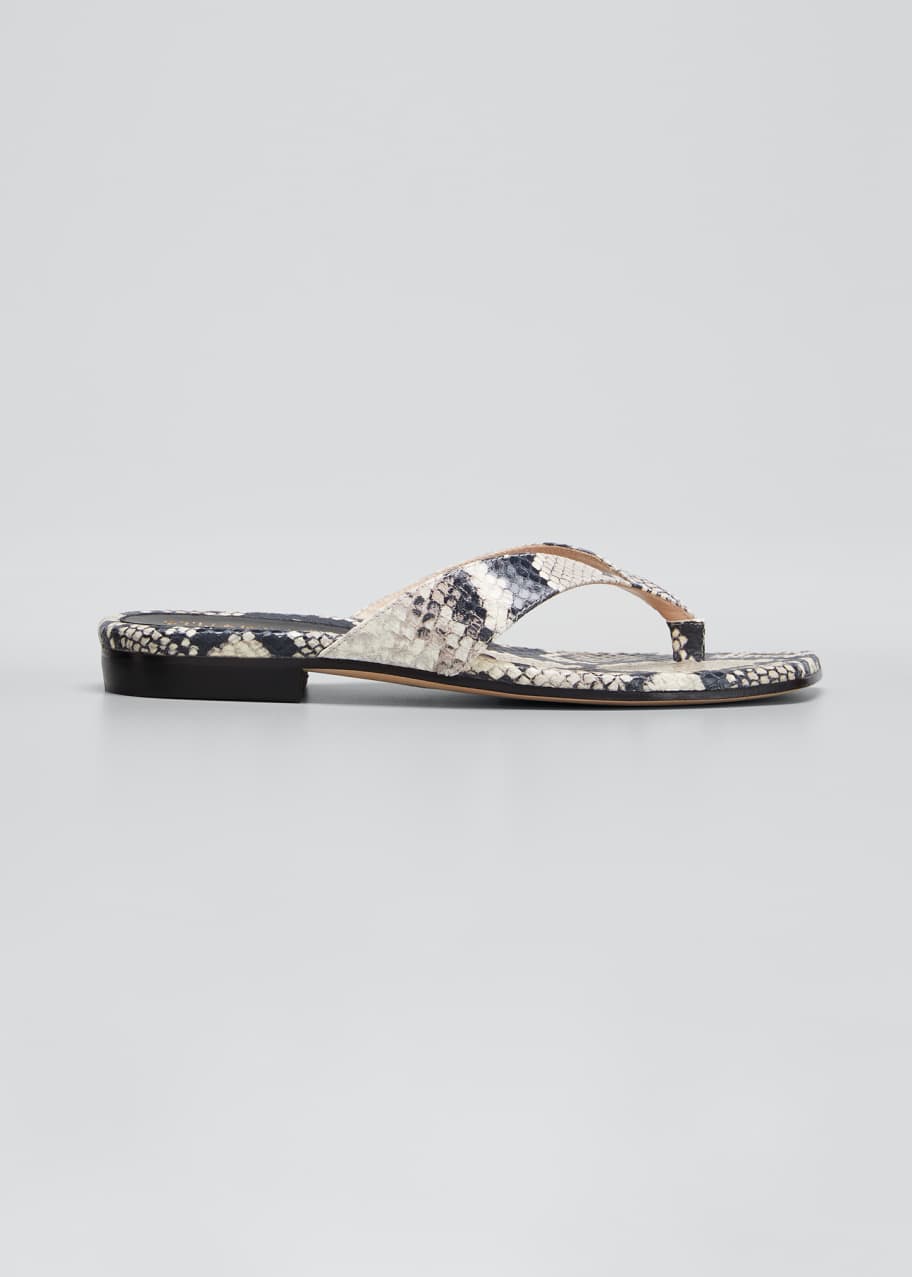 Stuart Weitzman Aldona Python-Print Thong Sandals - Bergdorf Goodman
