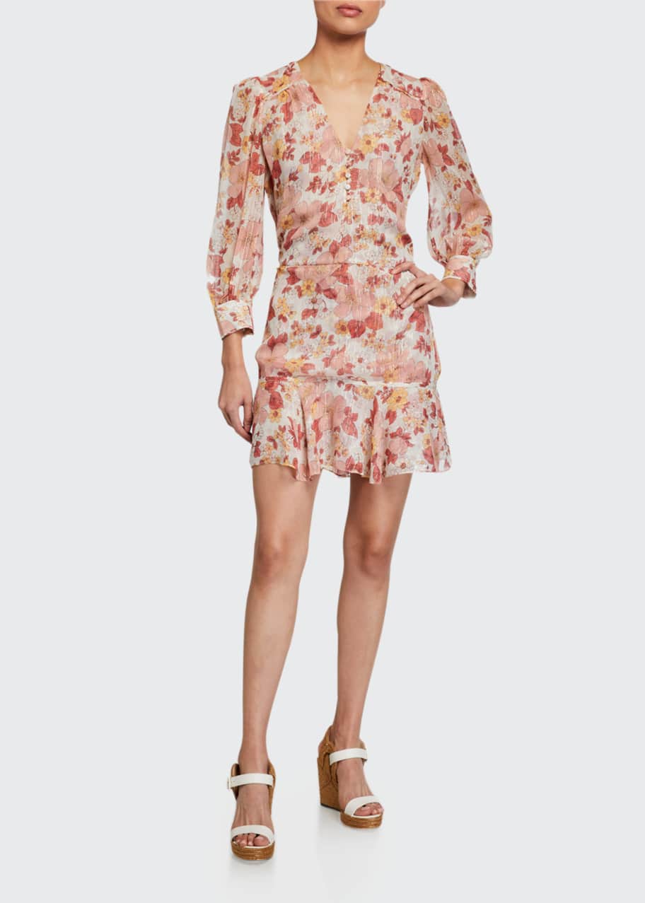 Veronica Beard Cybil Floral Metallic Button-Front Dress - Bergdorf Goodman