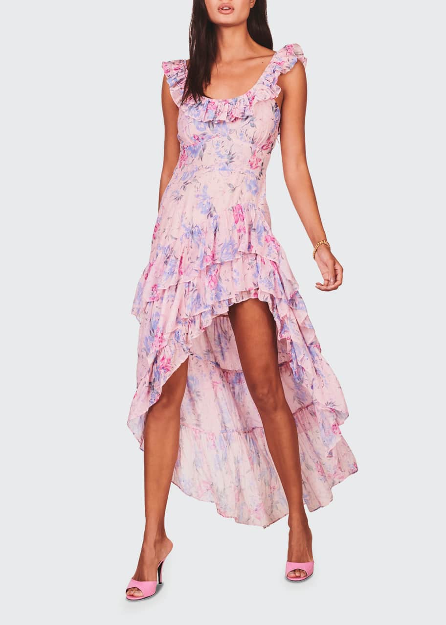 LoveShackFancy Winslow Floral High-Low Ruffle Dress - Bergdorf Goodman