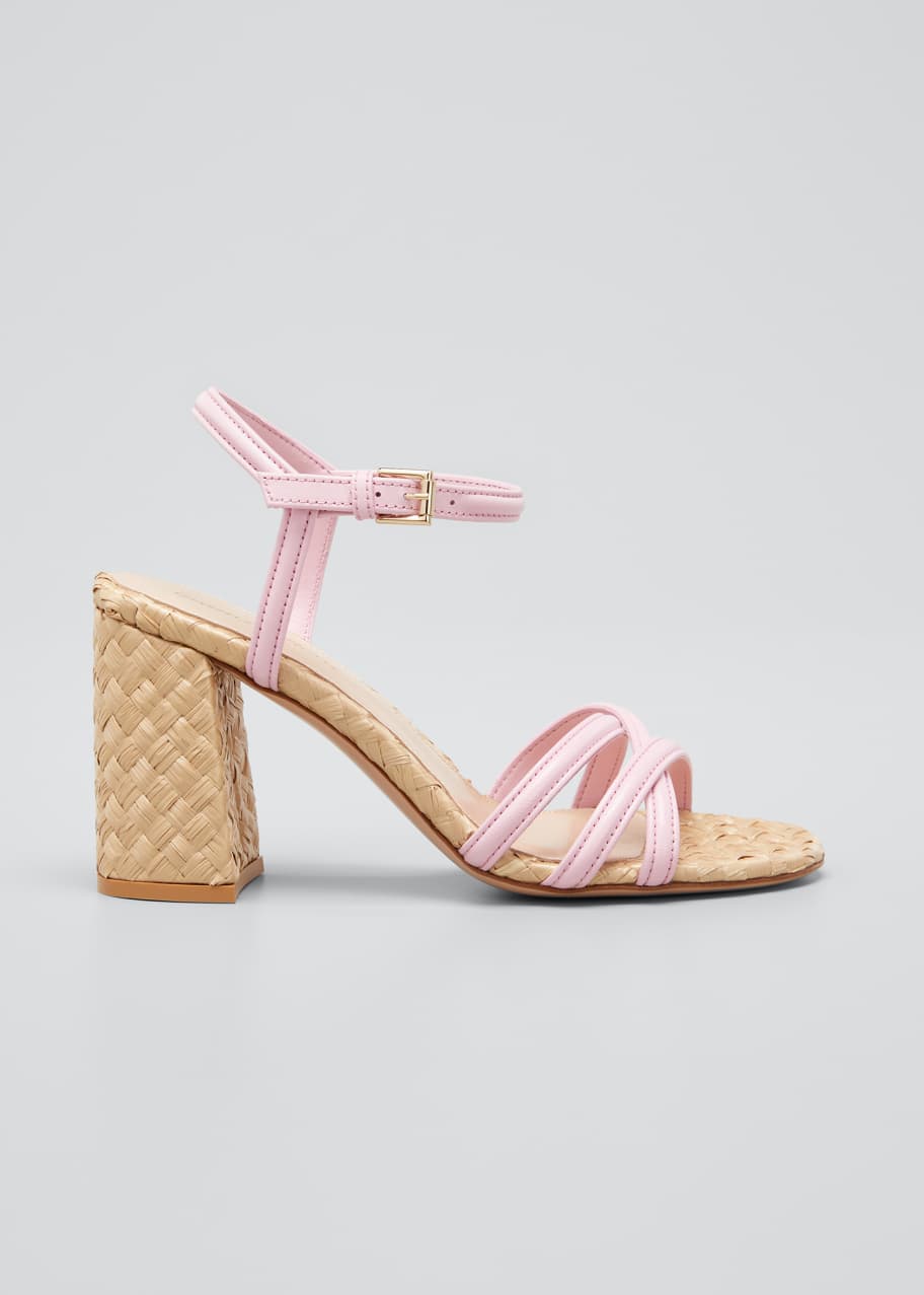 Gianvito Rossi 85mm Leather & Wicker Block-Heel Sandals - Bergdorf Goodman