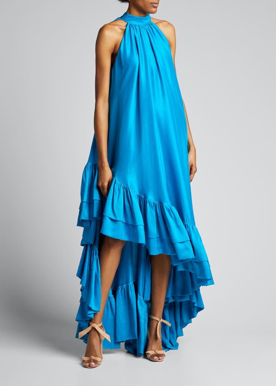 Azeeza Lucas Ruffled High-Low Halter Dress - Bergdorf Goodman