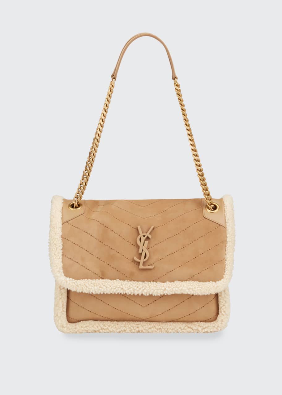 Saint Laurent Niki YSL Monogram Medium Nubuck & Shearling Shoulder Bag ...