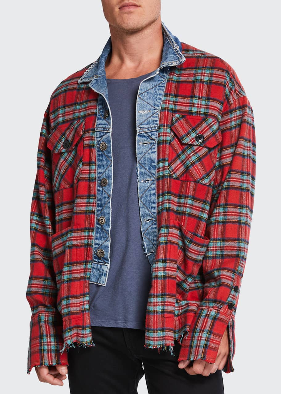 Greg Lauren Men's Flannel Trucker-Front Patched Sport Shirt - Bergdorf ...