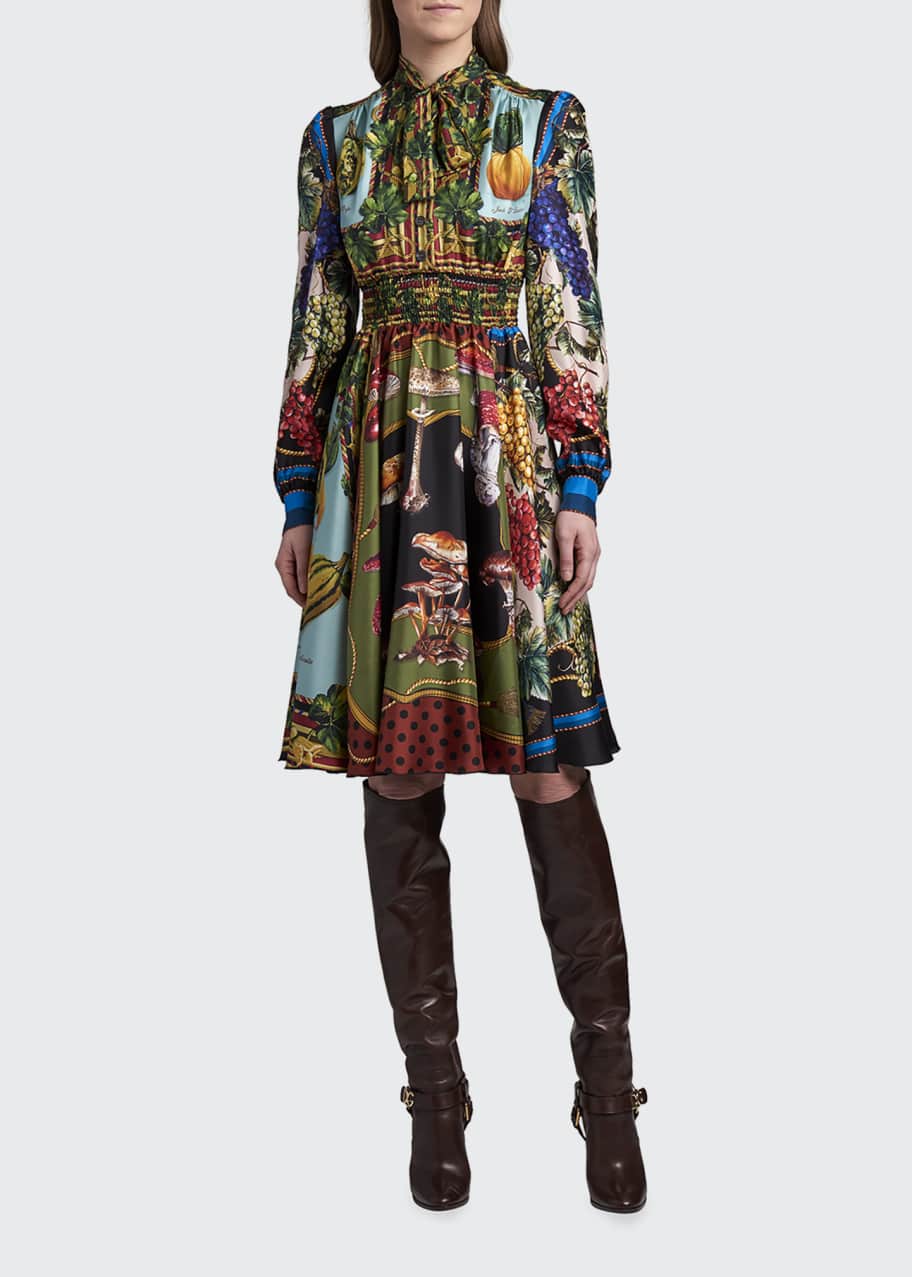 Dolce&Gabbana Fruit and Funghi Print Silk Fit-&-Flare Dress - Bergdorf ...
