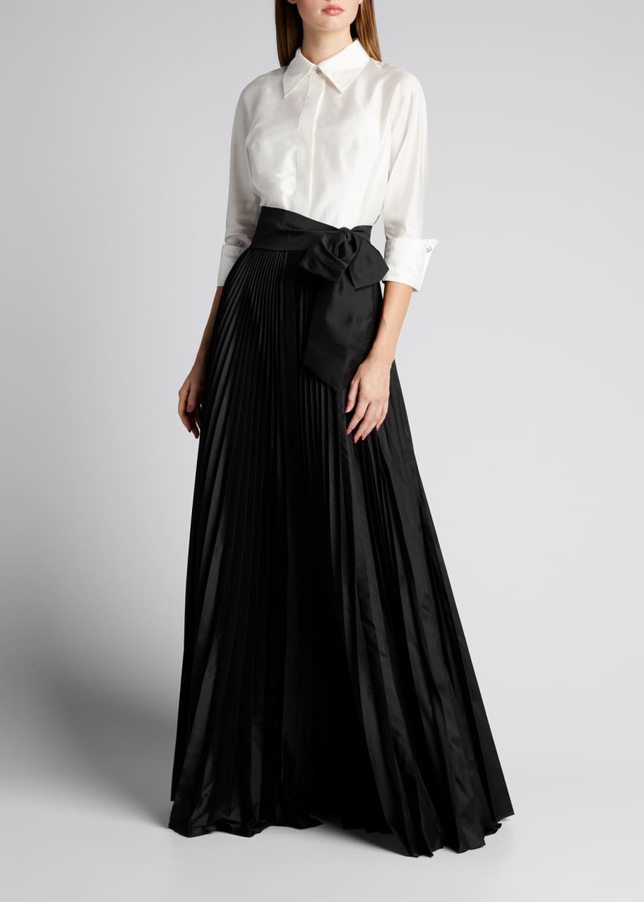 Rickie Freeman for Teri Jon Colorblock Taffeta Shirtdress with Pleated ...