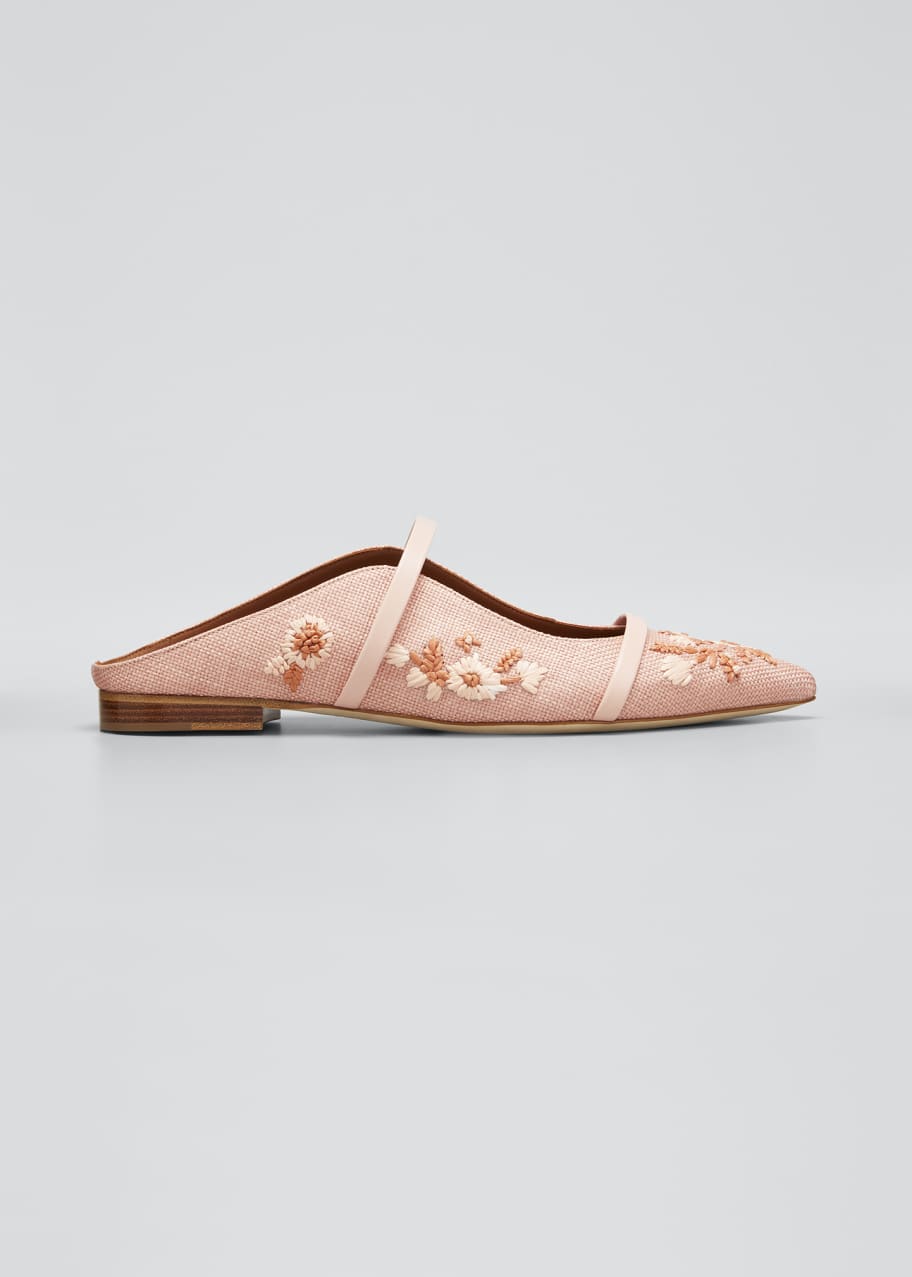 Malone Souliers Maureen 10mm Floral Embroidered Two-Strap Mules ...