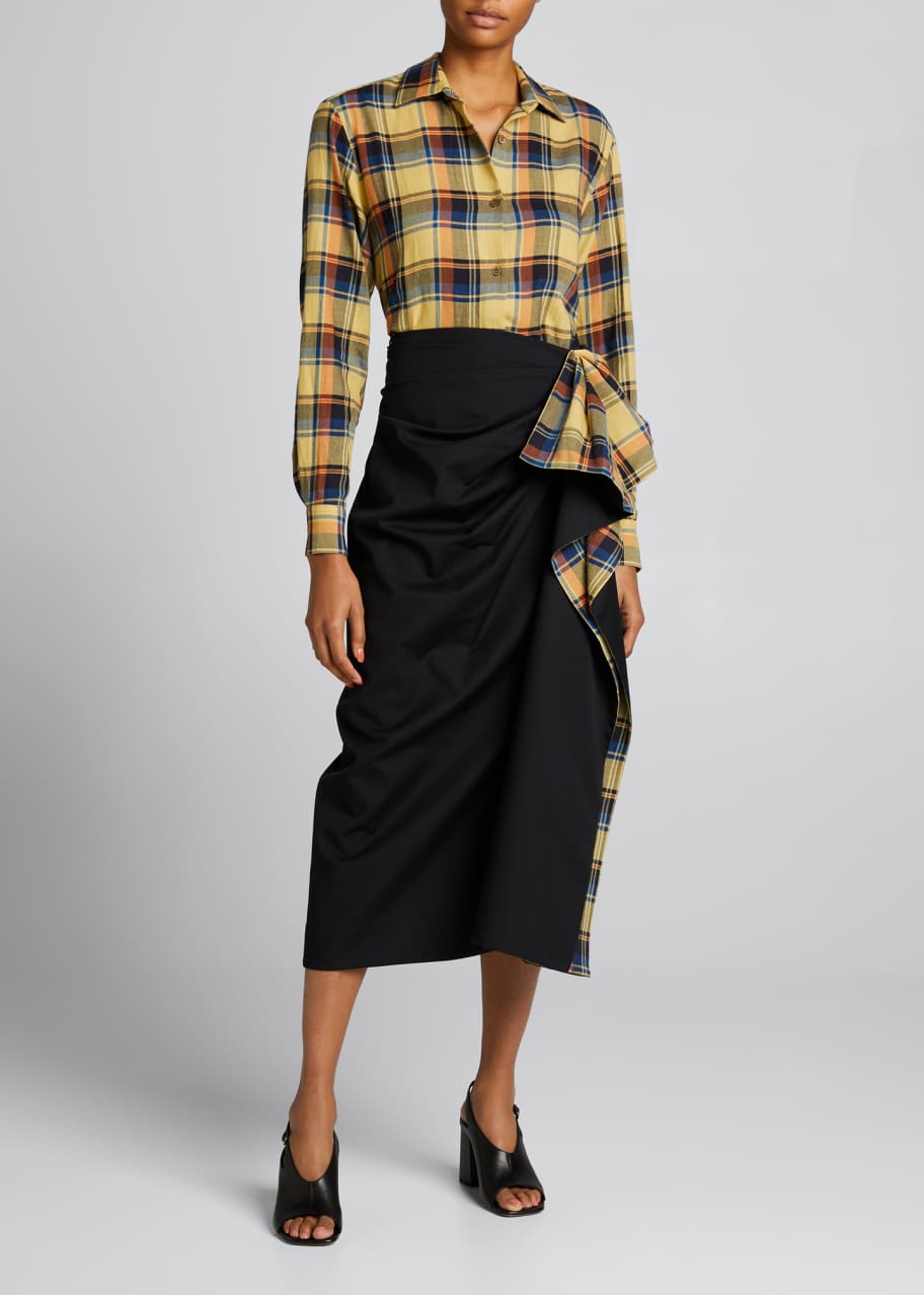 Dries Van Noten Plaid Cascading Ruffle Pencil Skirt - Bergdorf Goodman