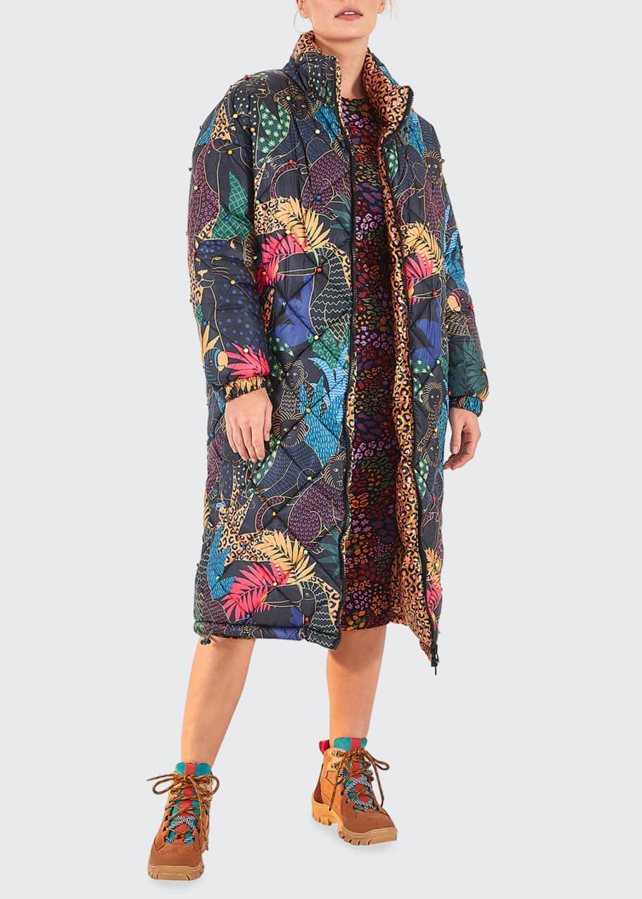 Farm Rio Jungle Pop Reversible Long Puffer Coat - Bergdorf Goodman
