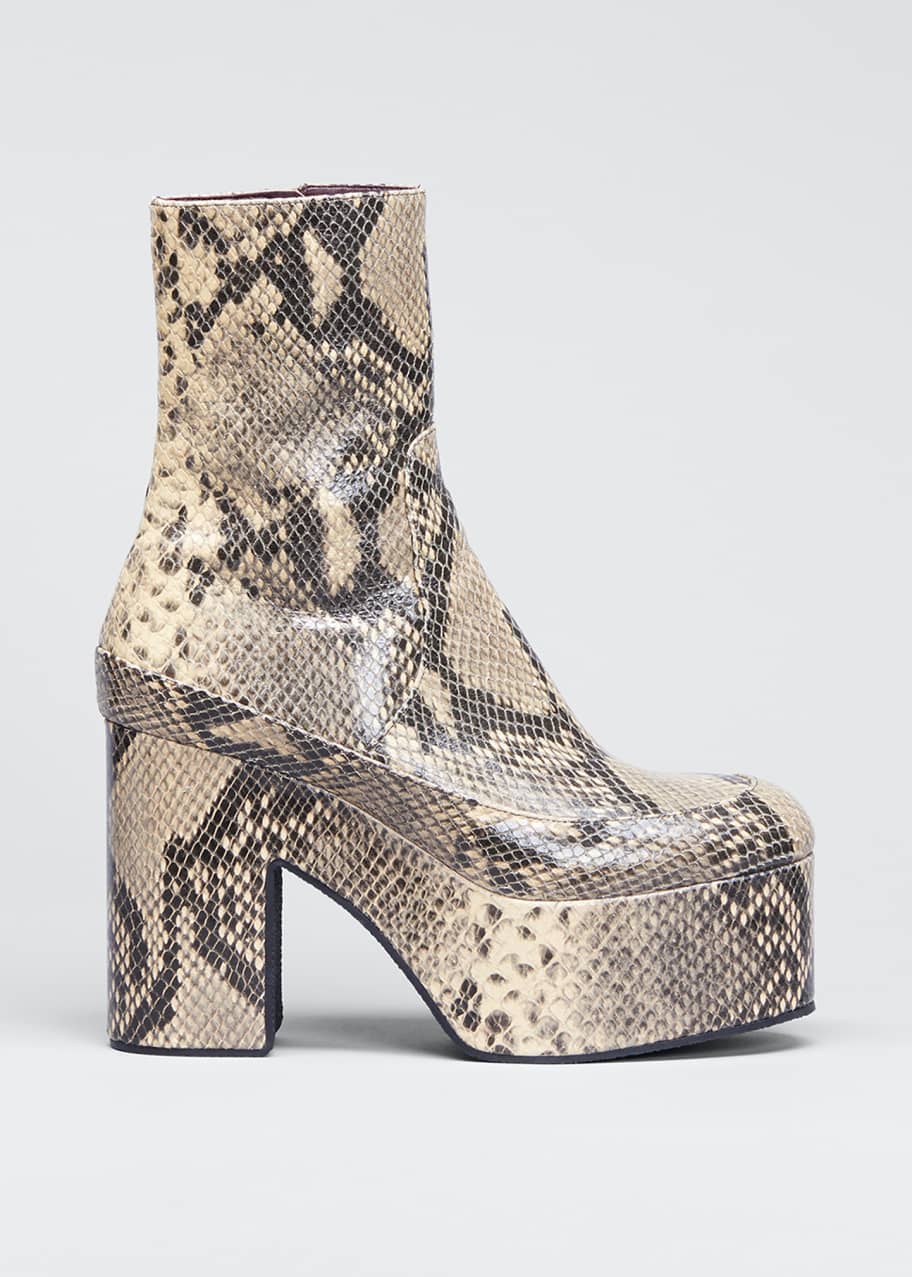 Dries Van Noten Python-Print Leather Zip Platform Booties - Bergdorf ...