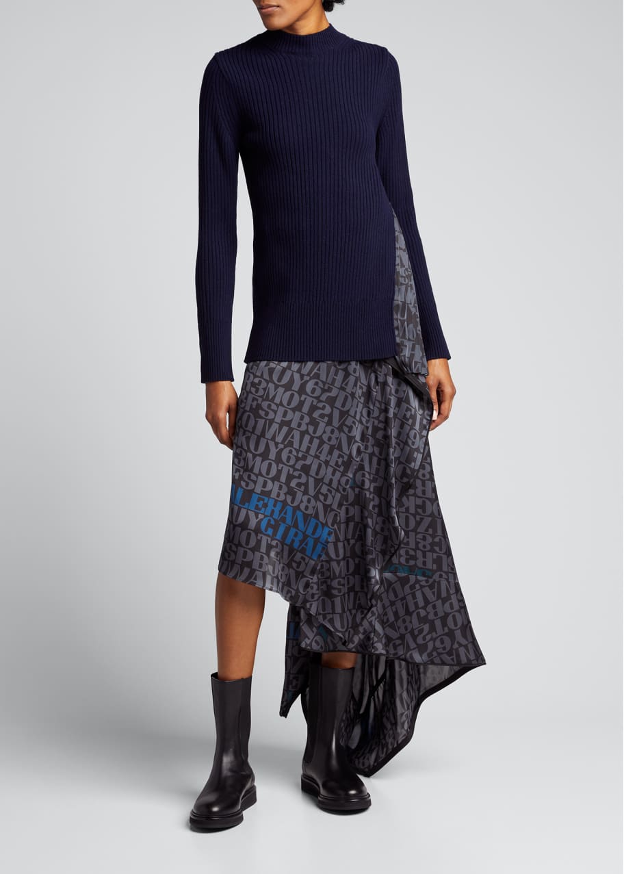 SACAI Wool Knit Pleated Girard Print Panel Sweater - Bergdorf Goodman
