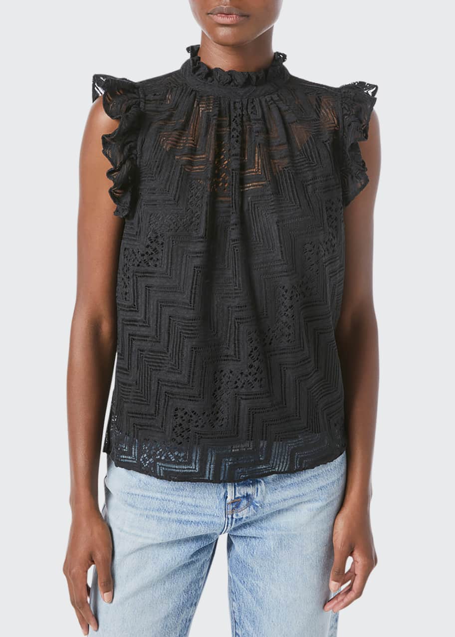 FRAME Sleeveless Lace Ruffle Top - Bergdorf Goodman