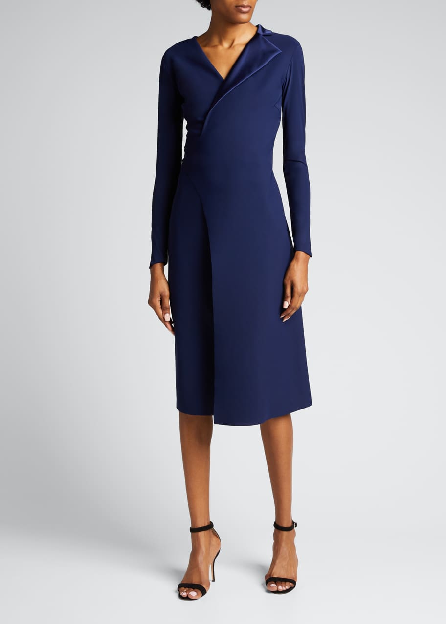 Chiara Boni La Petite Robe V-Neck Satin Lapel Flap Skirt Dress ...