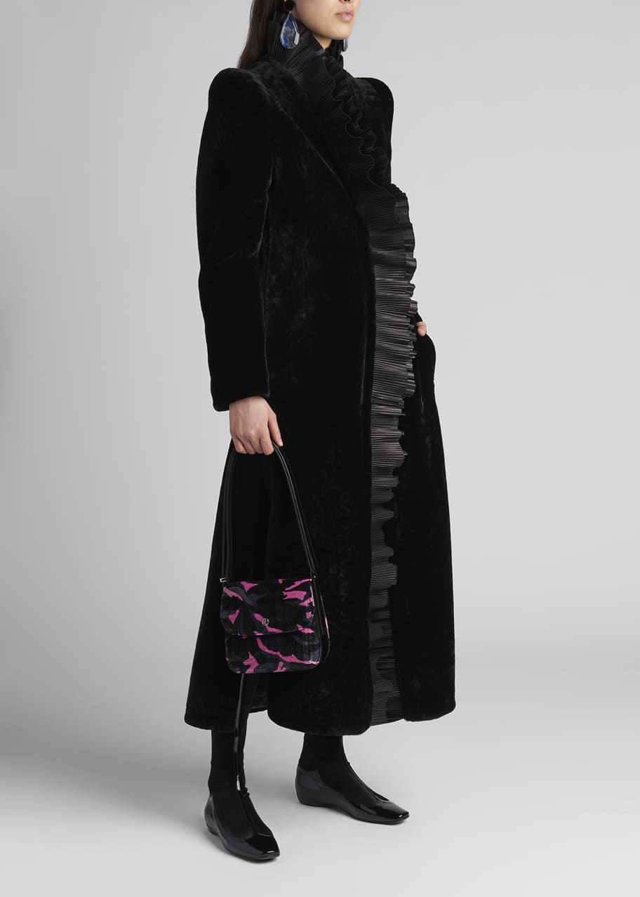 Giorgio Armani Shearling Maxi Coat w/ Leather Plisse Collar - Bergdorf ...