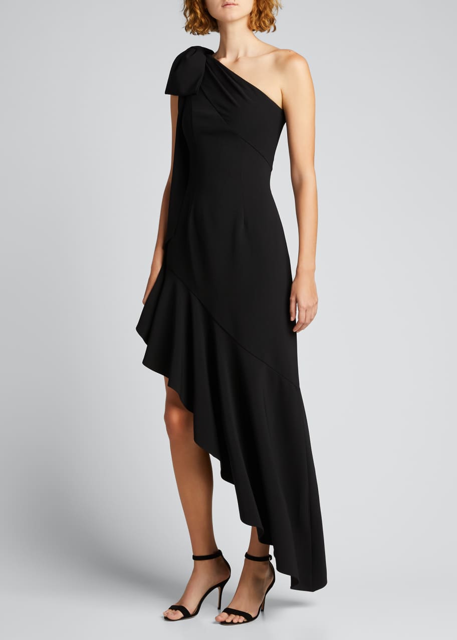 Marchesa Notte Draped One-Shoulder Asymmetrical Ruffle Hem Dress - Bergdorf Goodman