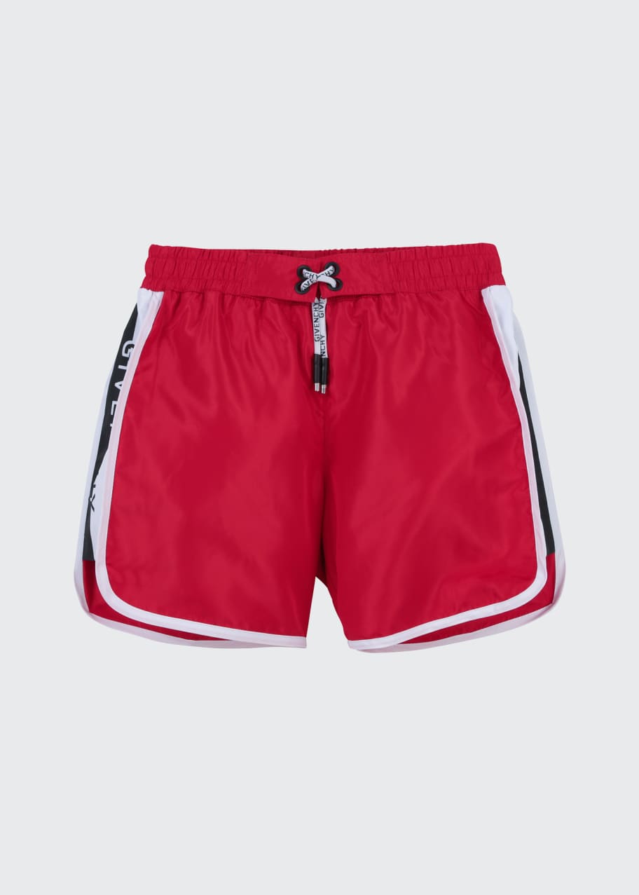 Givenchy Boy's Logo Striped Drawstring Swim Trunks, Size 4 - Bergdorf ...