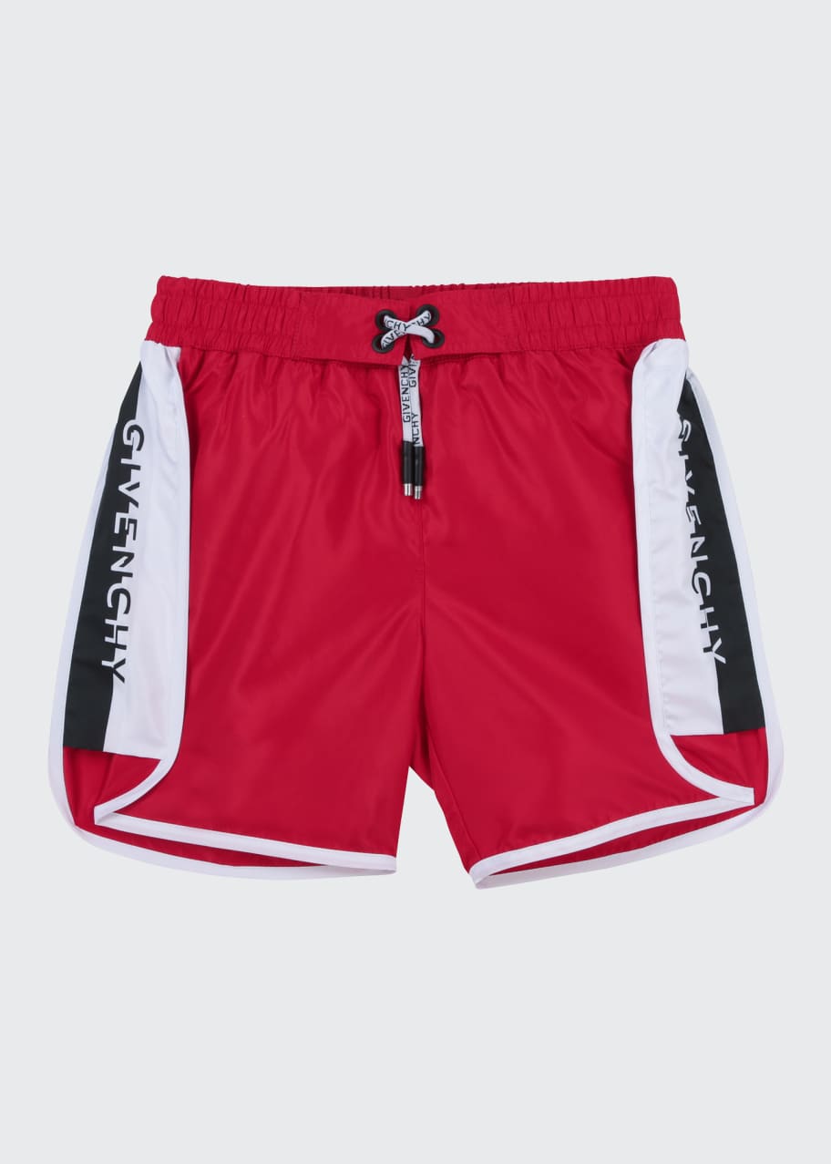 Givenchy Boy's Logo Striped Drawstring Swim Trunks, Size 6-8 - Bergdorf ...