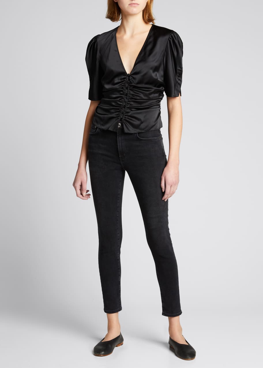 FRAME Camile Ruched Satin Crop Top - Bergdorf Goodman