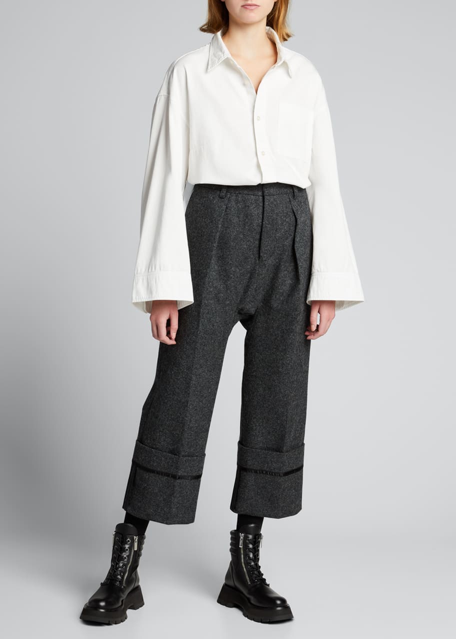 R13 Oversized-Sleeve Cropped Button-Up Top - Bergdorf Goodman