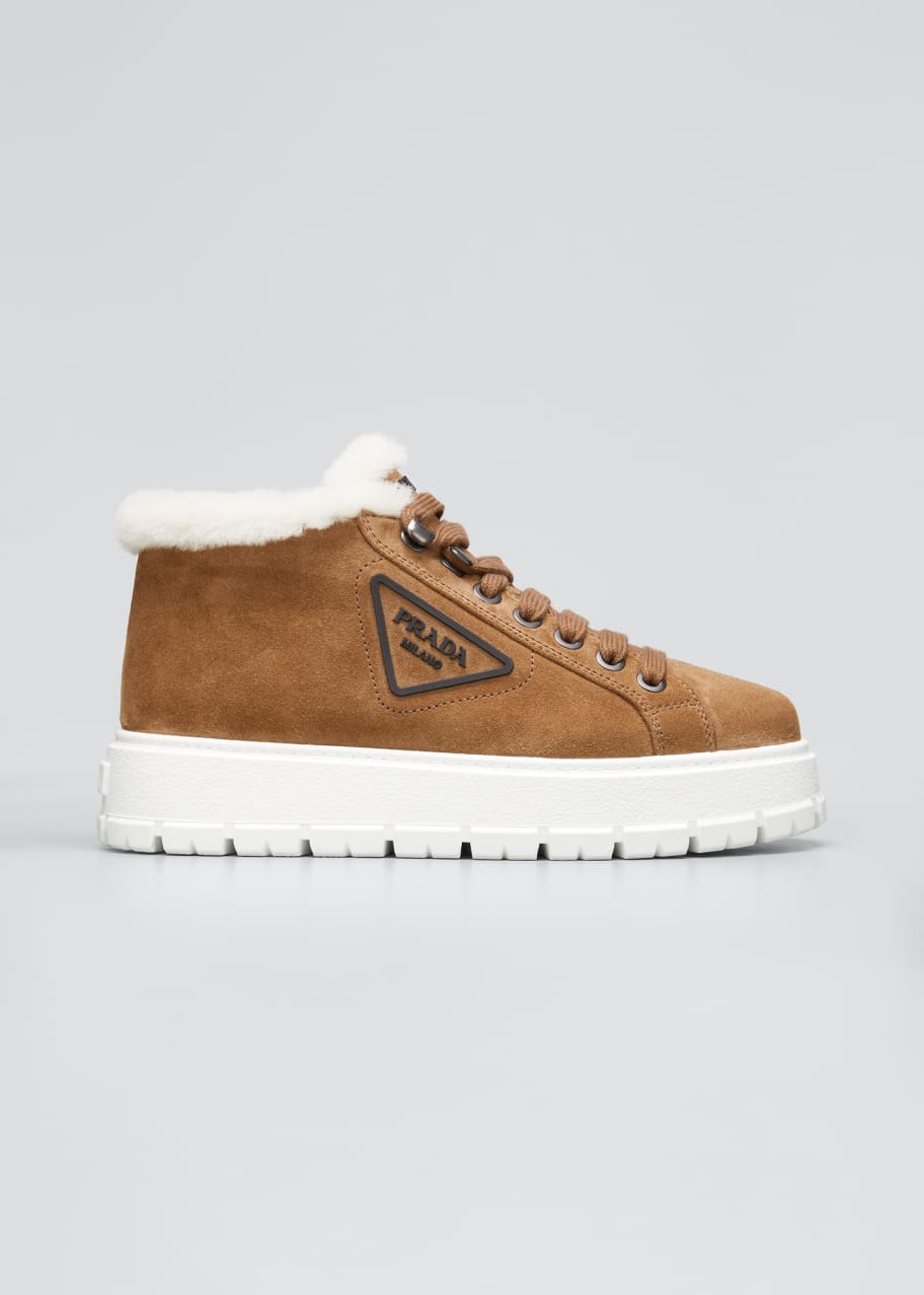 Prada Suede Shearling Winter Booties - Bergdorf Goodman