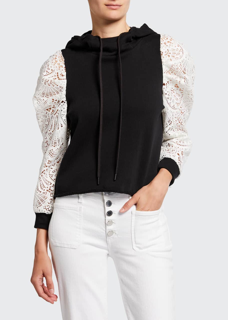 ALICE + OLIVIA JEANS Muffy Puff-Sleeve Hoodie with Lace - Bergdorf Goodman