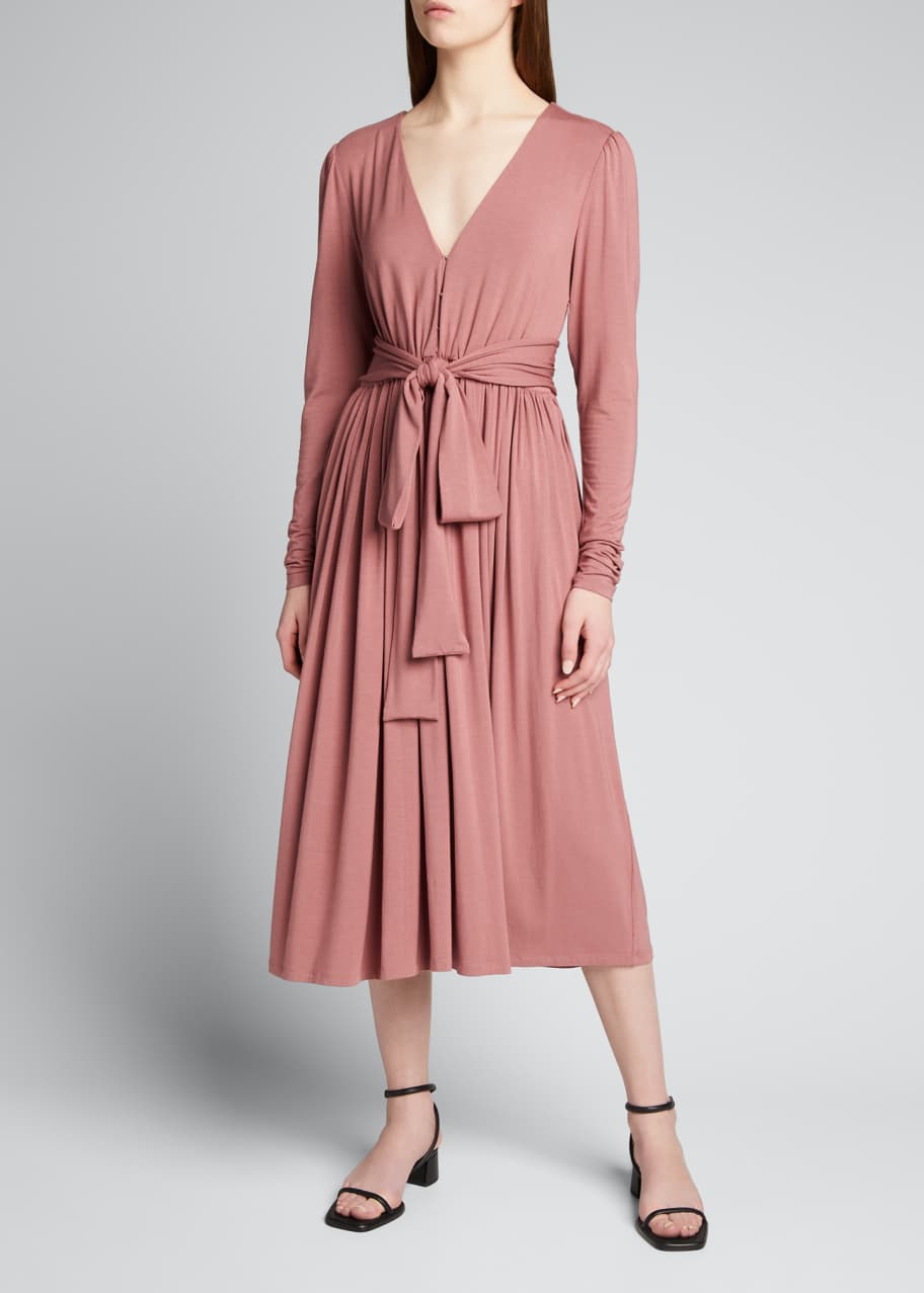 Rebecca Taylor V-Neck Belted Stretch Modal Dress - Bergdorf Goodman
