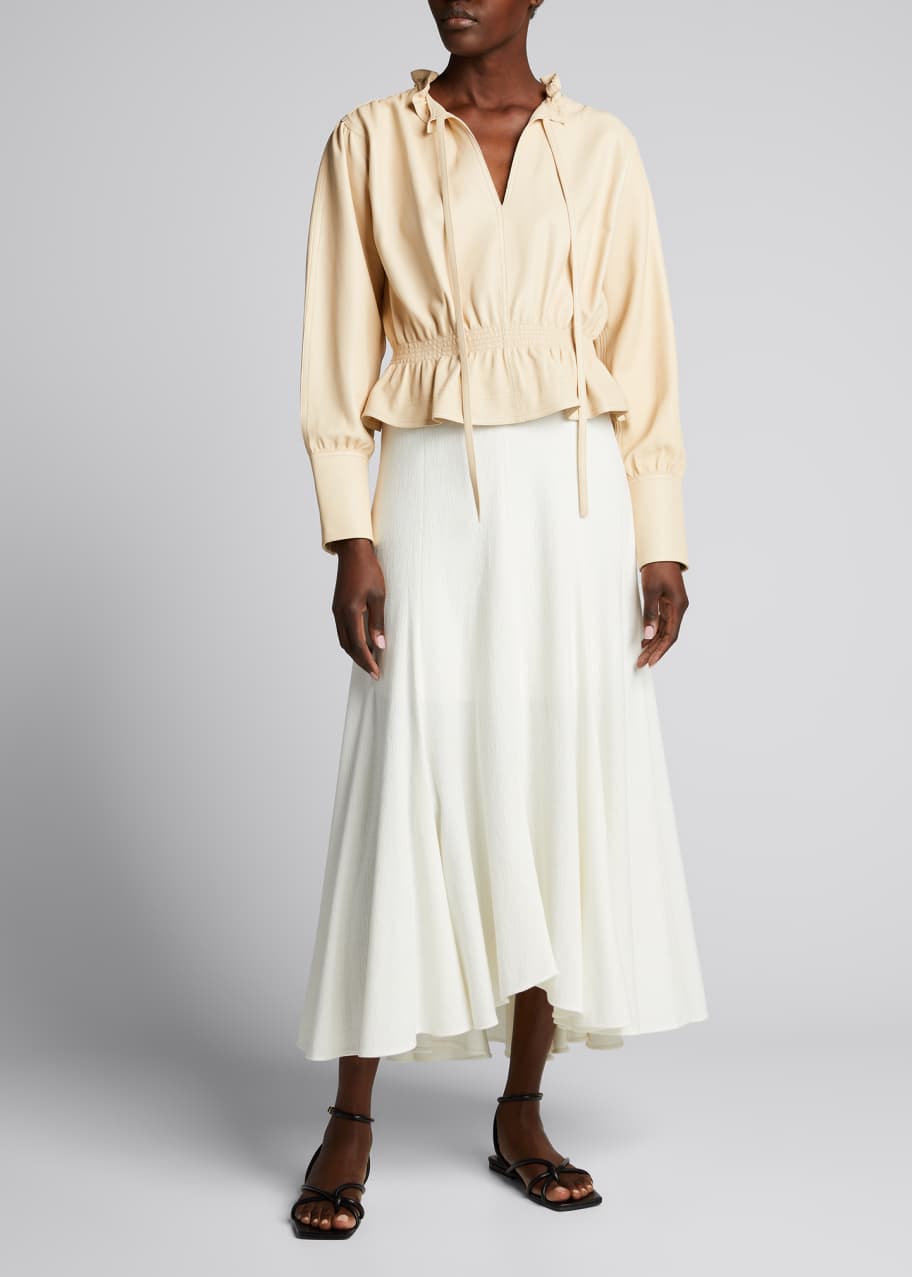 Rebecca Taylor Glove Leather Smocked Ruffle Blouse - Bergdorf Goodman