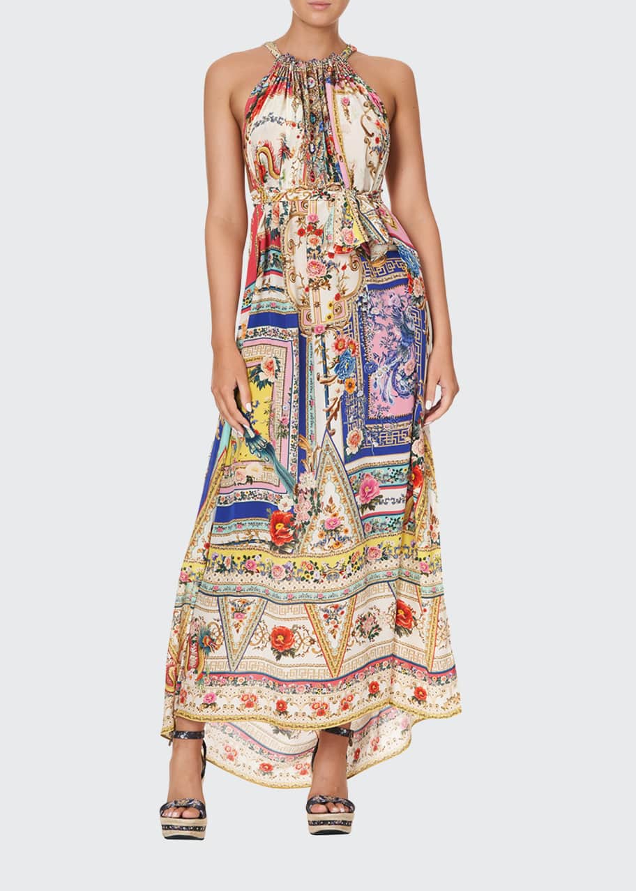 Camilla Long Floral Silk Drawstring Dress - Bergdorf Goodman