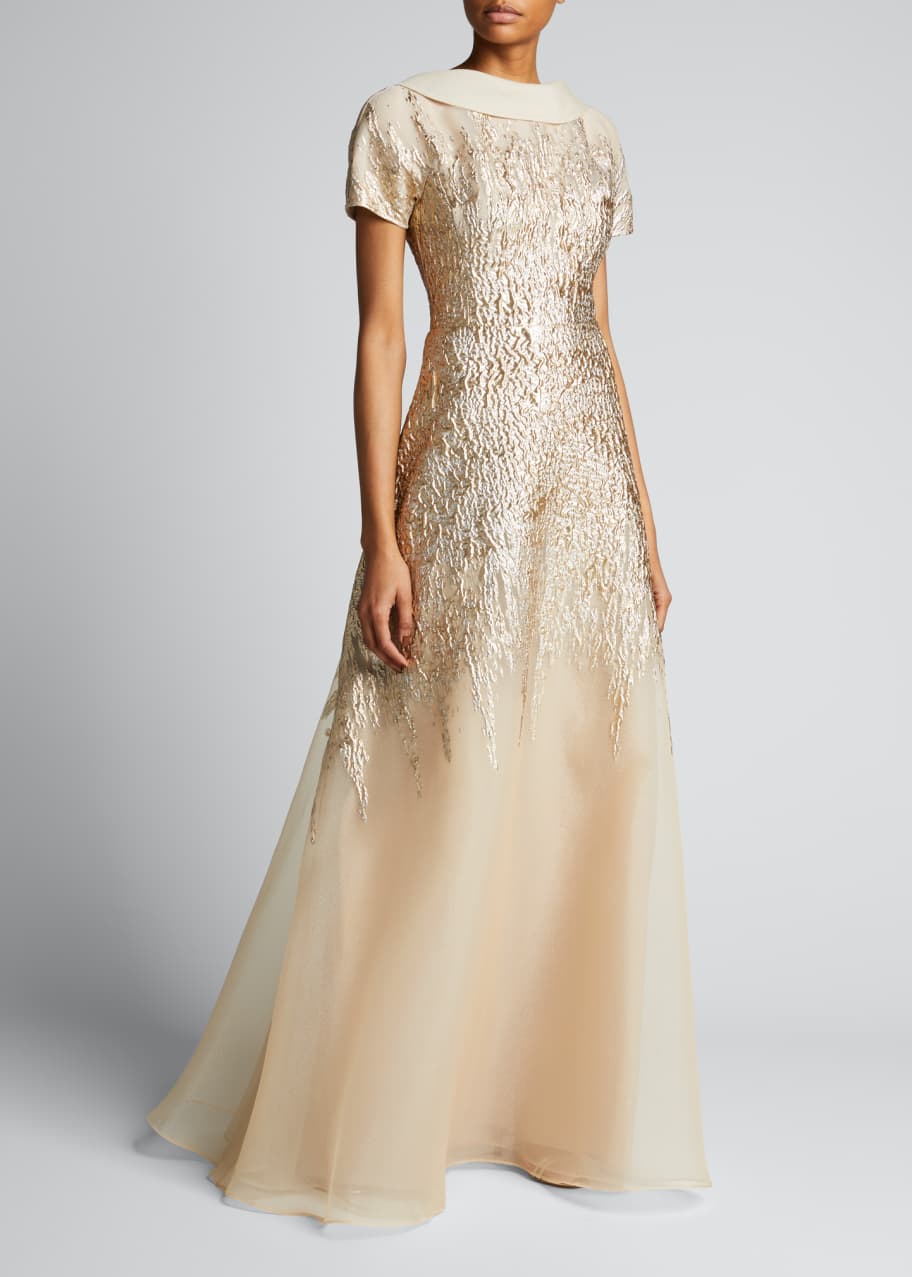 Rickie Freeman for Teri Jon Metallic Inset Full Skirt Organza Gown ...