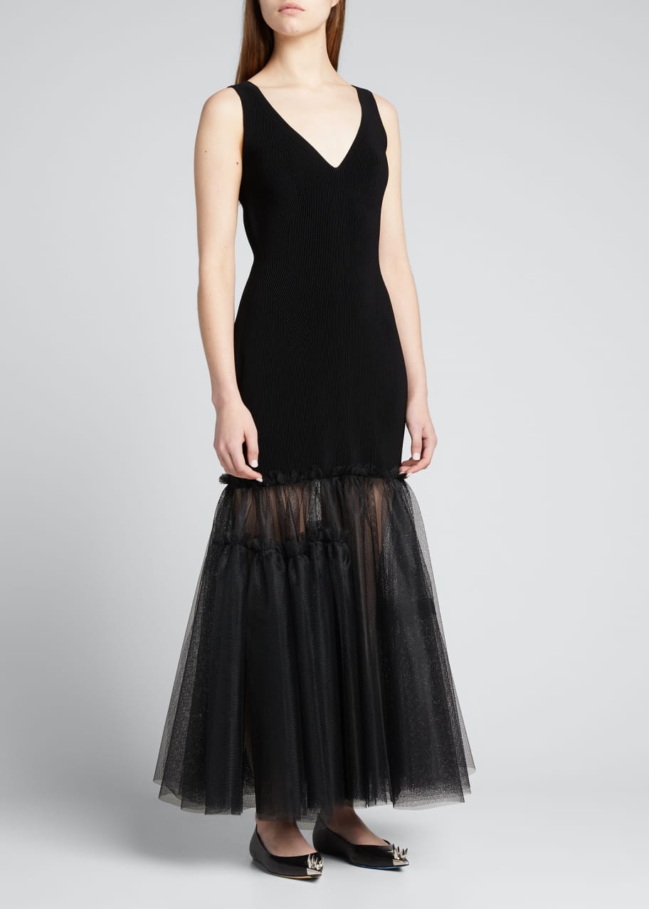 McQueen Tulle-Bottom Ribbed Tank Dress - Bergdorf Goodman