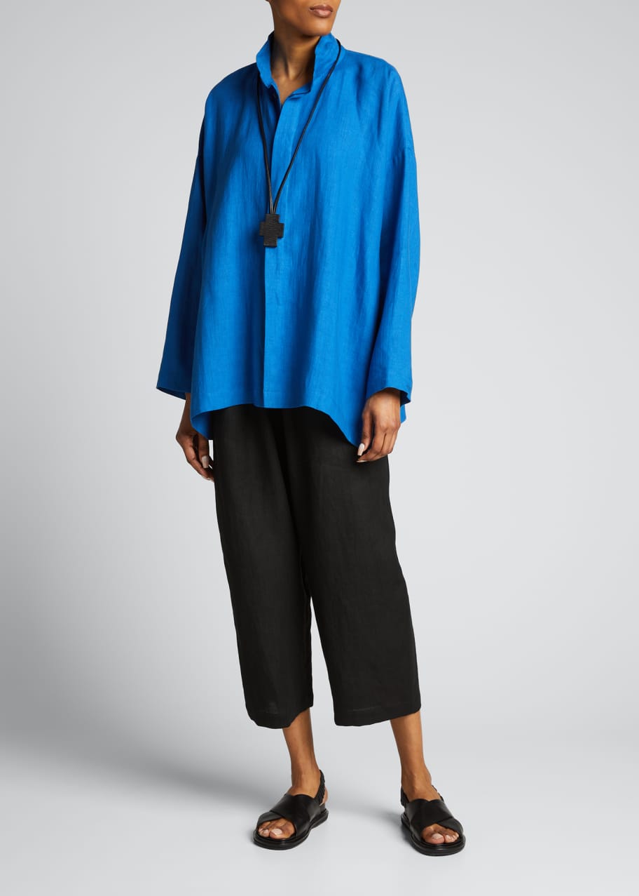 Eskandar Angled To Front Side Seam Shirt With Double Stand Collar (Long ...