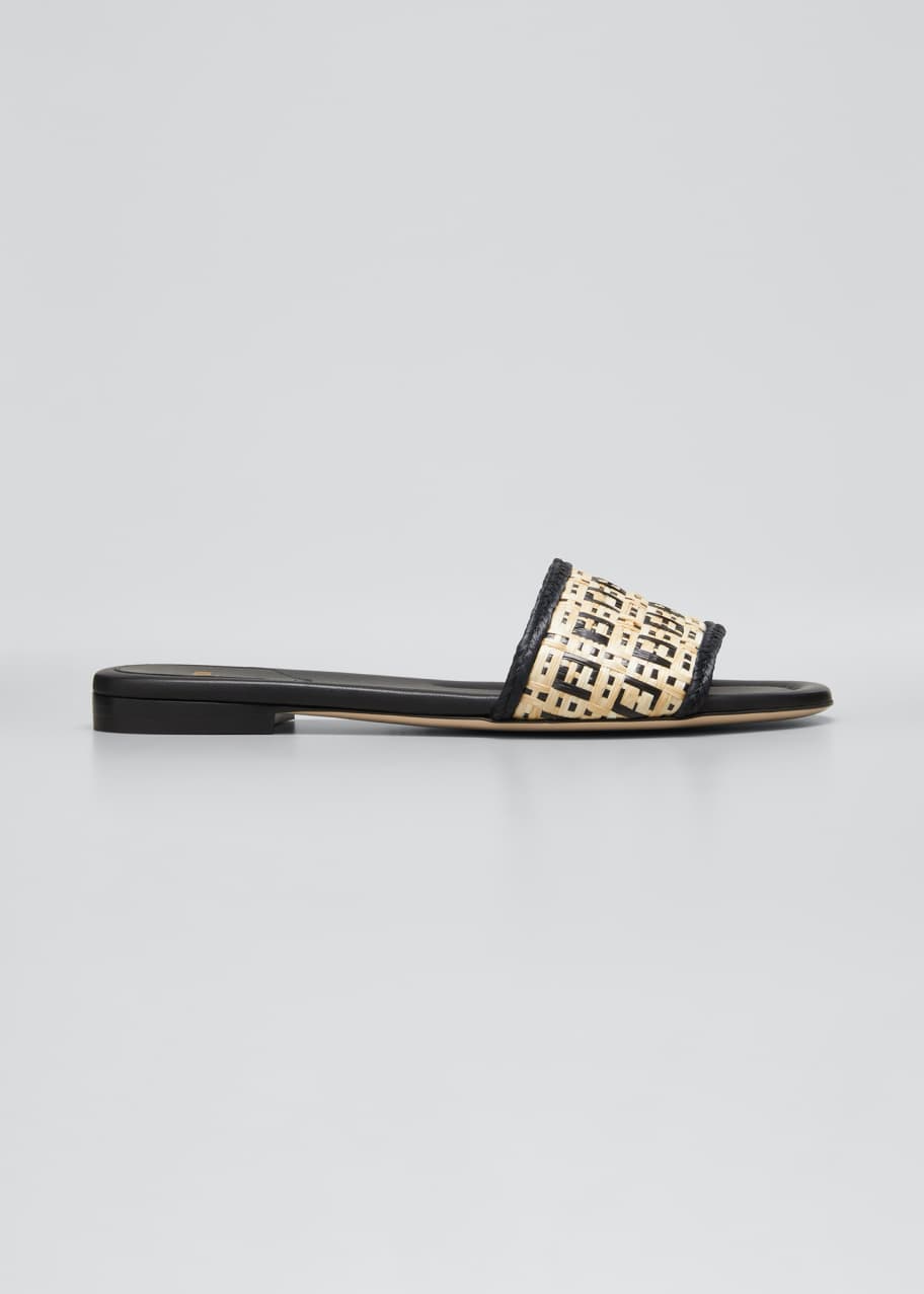 Fendi FF Monogram Raffia Flat Sandals - Bergdorf Goodman