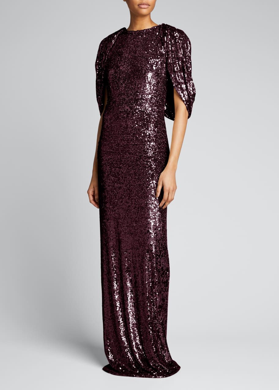 Pamella Roland Sequin Backless Cape Gown - Bergdorf Goodman
