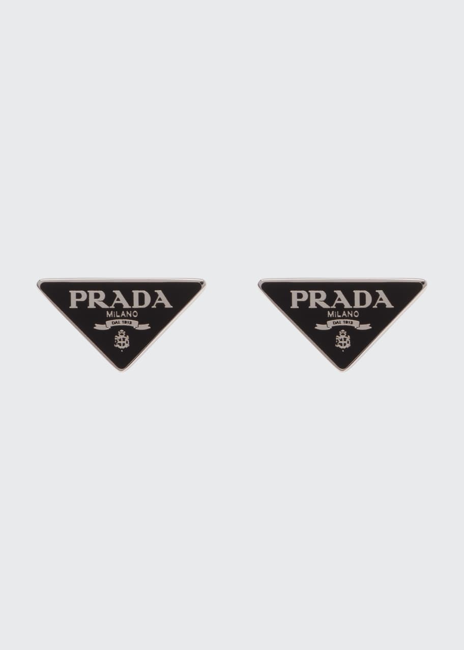 Prada Enamel Triangle Logo Sterling Silver Stud Earrings - Bergdorf Goodman