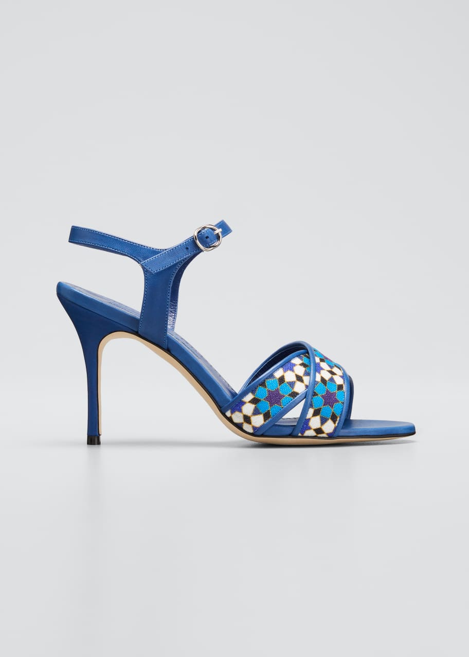 Manolo Blahnik Talitha Pattern Crisscross Ankle-Strap Sandals ...