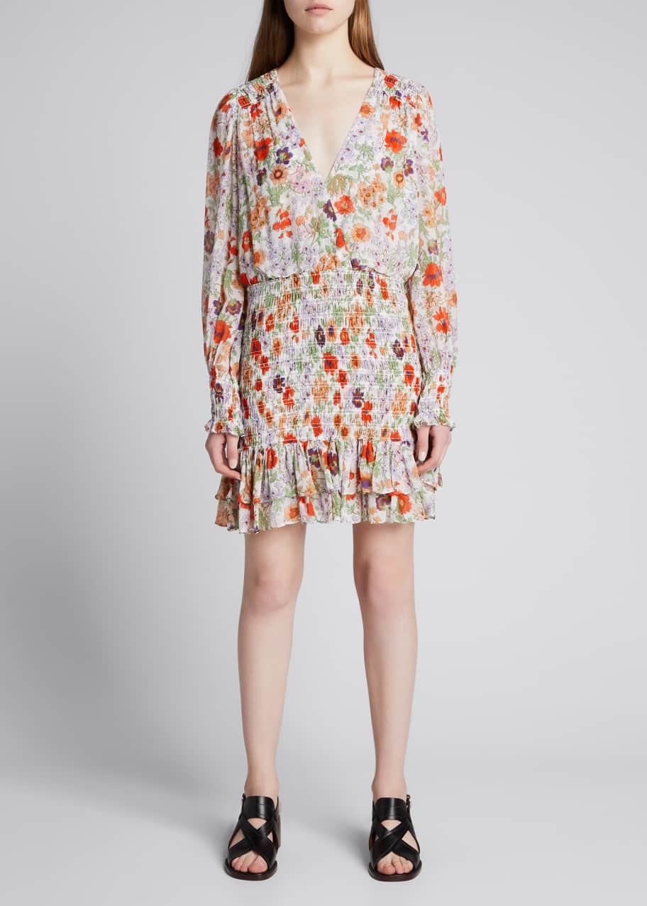 Veronica Beard Saera Floral-Print Smocked Dress - Bergdorf Goodman