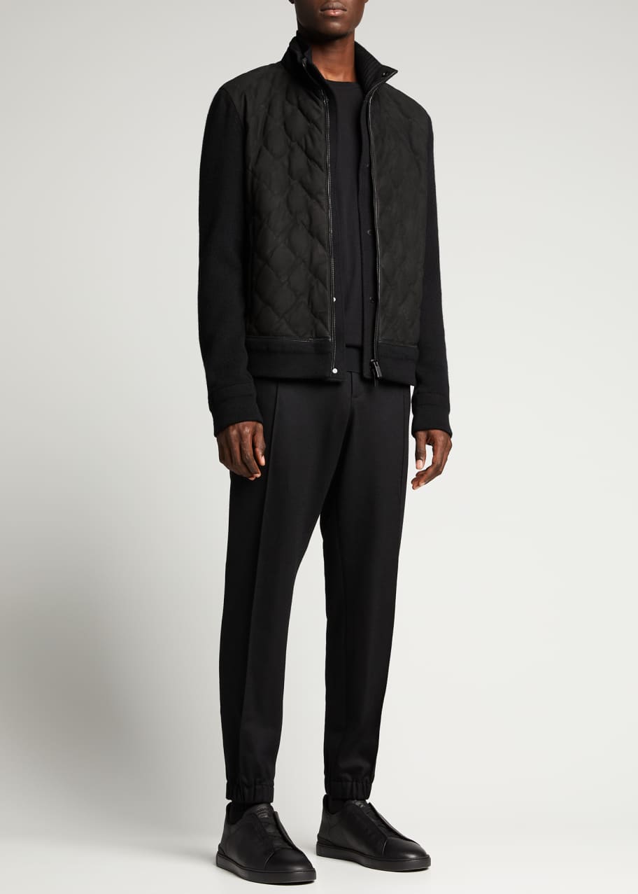 ZEGNA Men's Quilted Suede Jacket w/ Cashmere Sleeves - Bergdorf Goodman