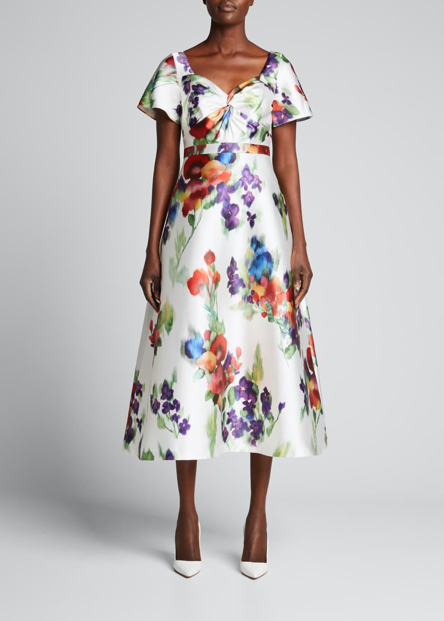 Theia Jayla Floral-Print Tea-Length Dress - Bergdorf Goodman