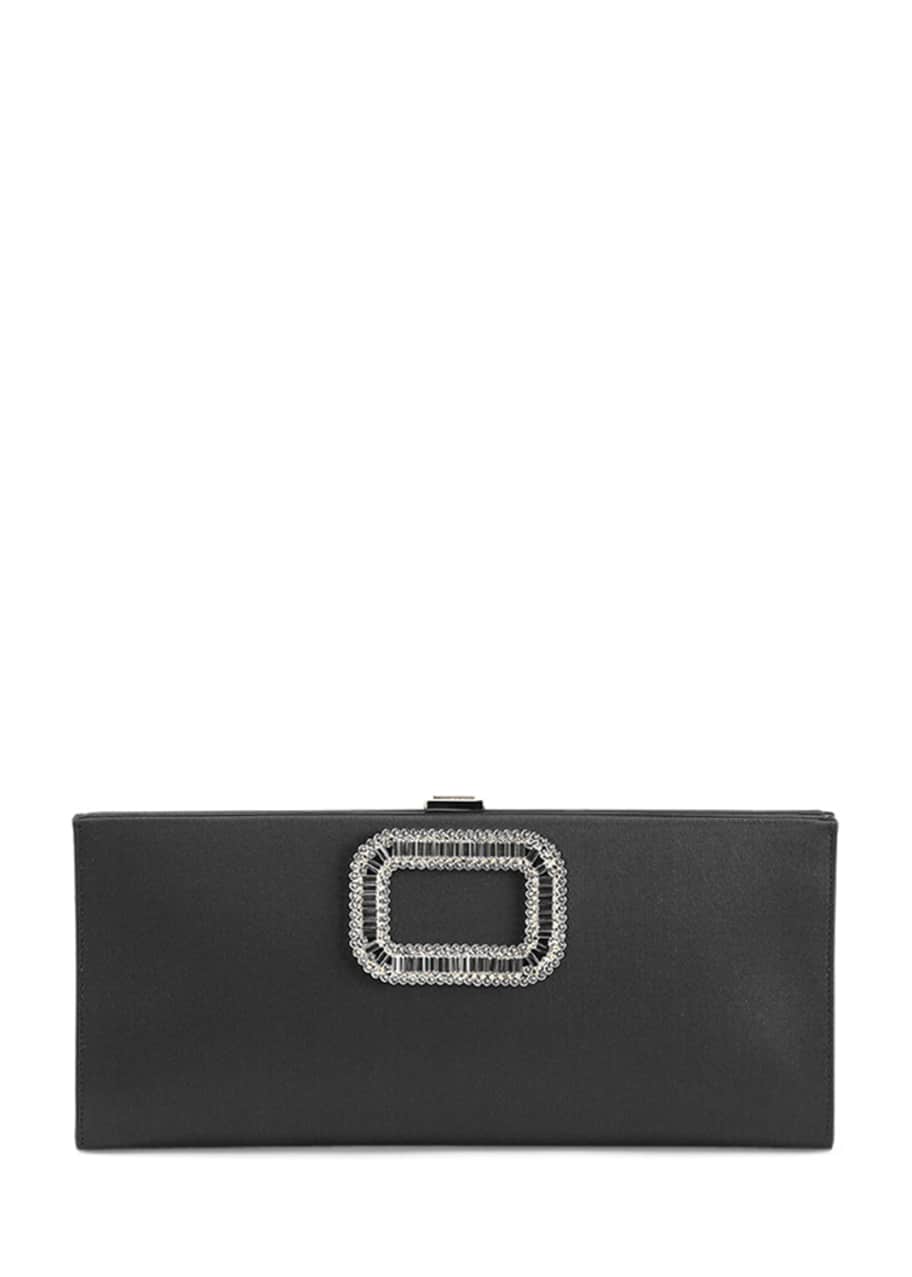 Roger Vivier Pilgrim Strass-Buckle Silk Clutch Bag, Black - Bergdorf ...