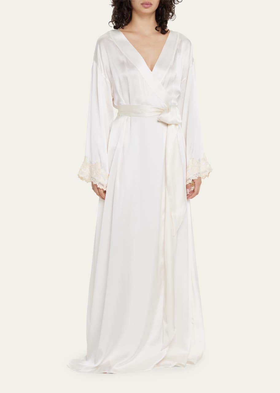 La Perla Maison Silk Long Robe, Turquoise - Bergdorf Goodman