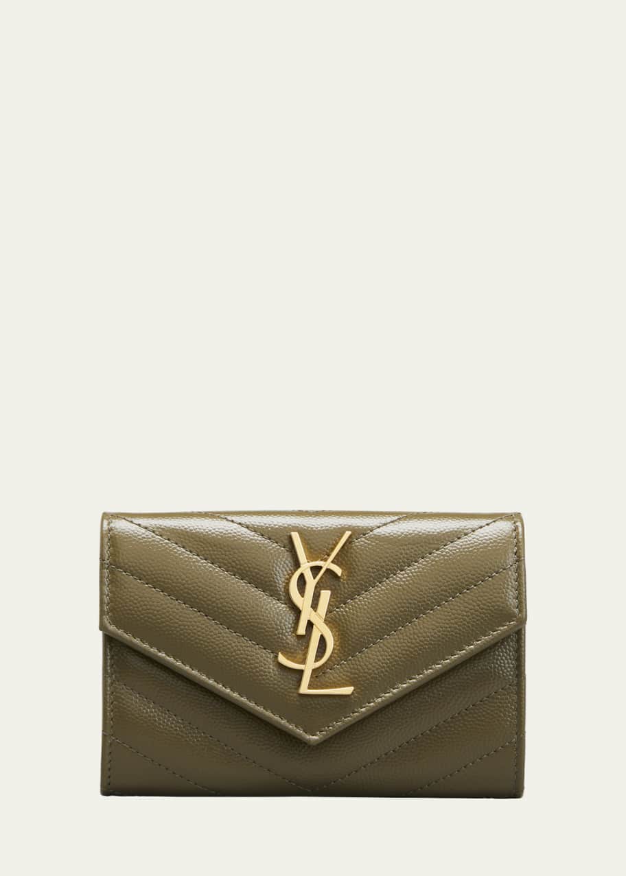 Saint Laurent YSL Monogram Small Flap Wallet in Grained Leather ...