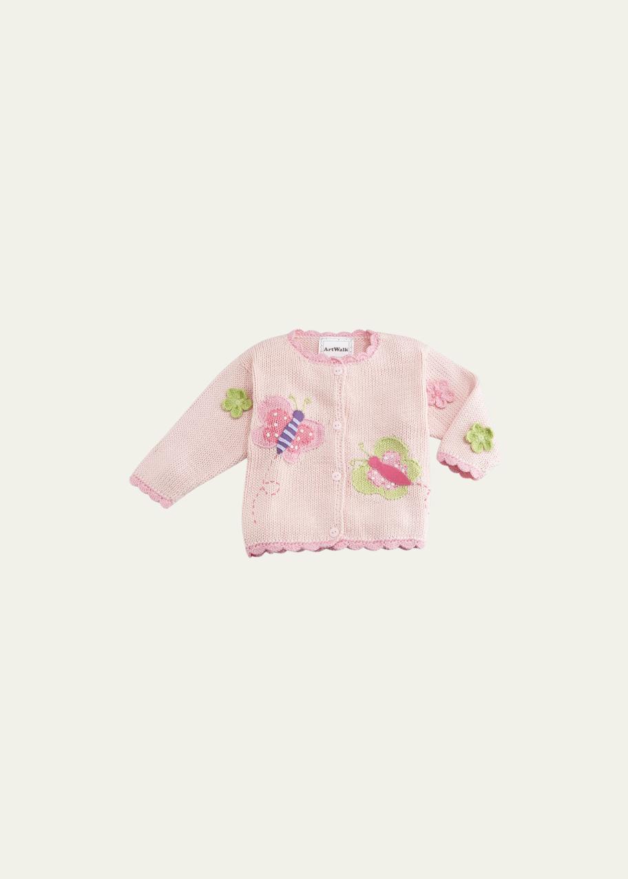 Art Walk Butterflies Cotton Button-Front Sweater, Pink, Size 6-24 ...